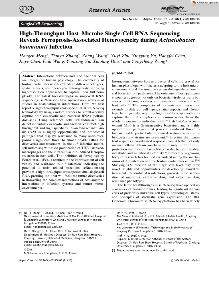 Angew Chem Int Ed - 2024 - Meng - High‐Throughput Host Microbe Single‐Cell RNA Sequencing ...