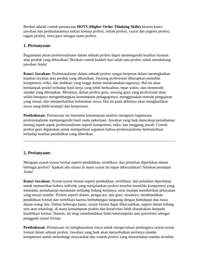 KB 1_5 Soal HOTS tentang Profesi | PDF