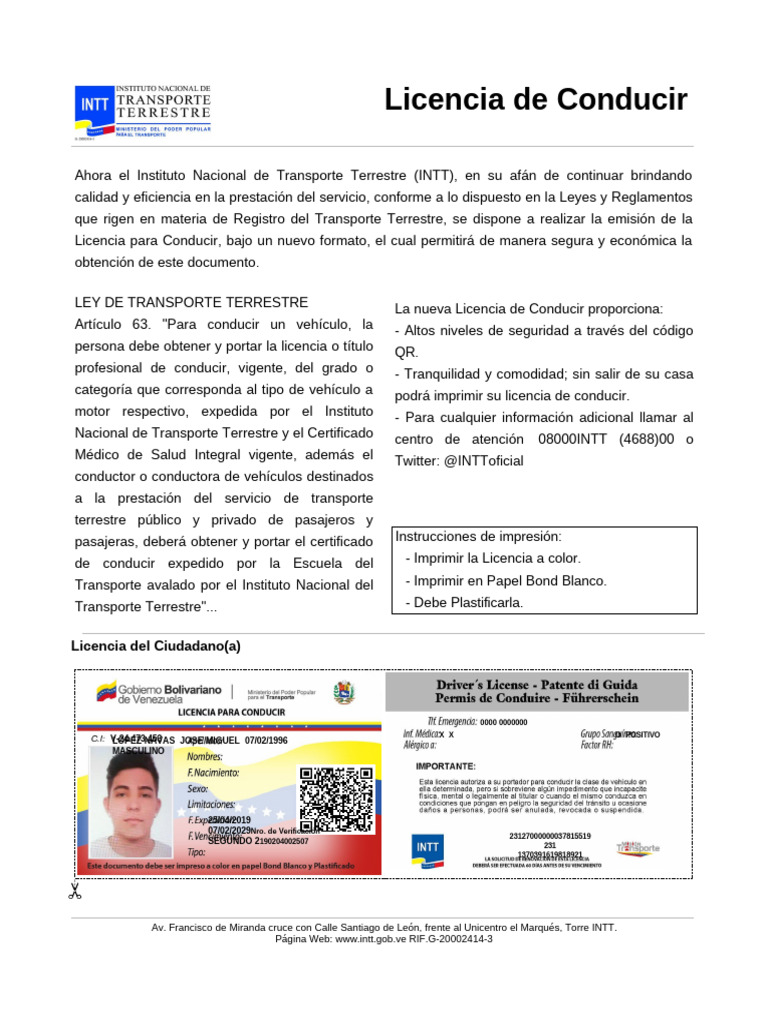 Nueva Licencia de Conducir INTT | PDF | Licencia de conducir | Transporte