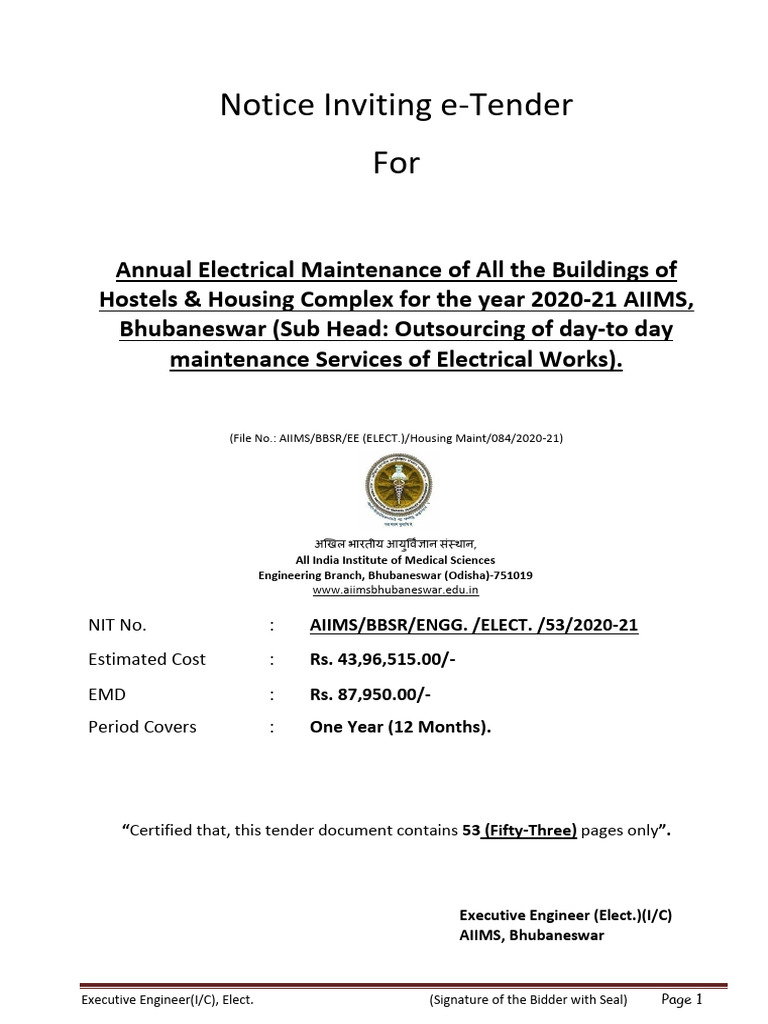 AIIMS Bhubaneswar Electrical Maintenance Tender | PDF | Taxes | Value Added Tax