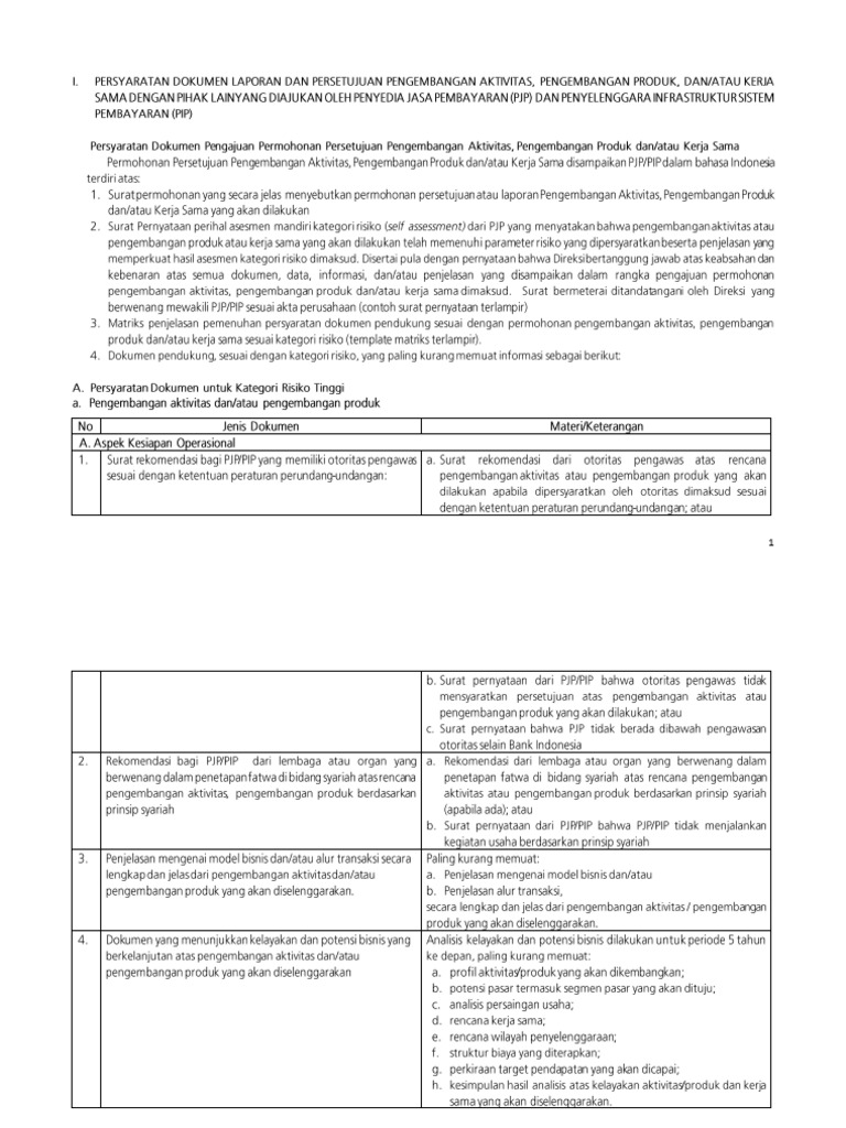 A. Pedoman - Tabel Persyaratan Dokumen Persetujuan Pengembangan Aktivitas Produk Kerja Sama | PDF