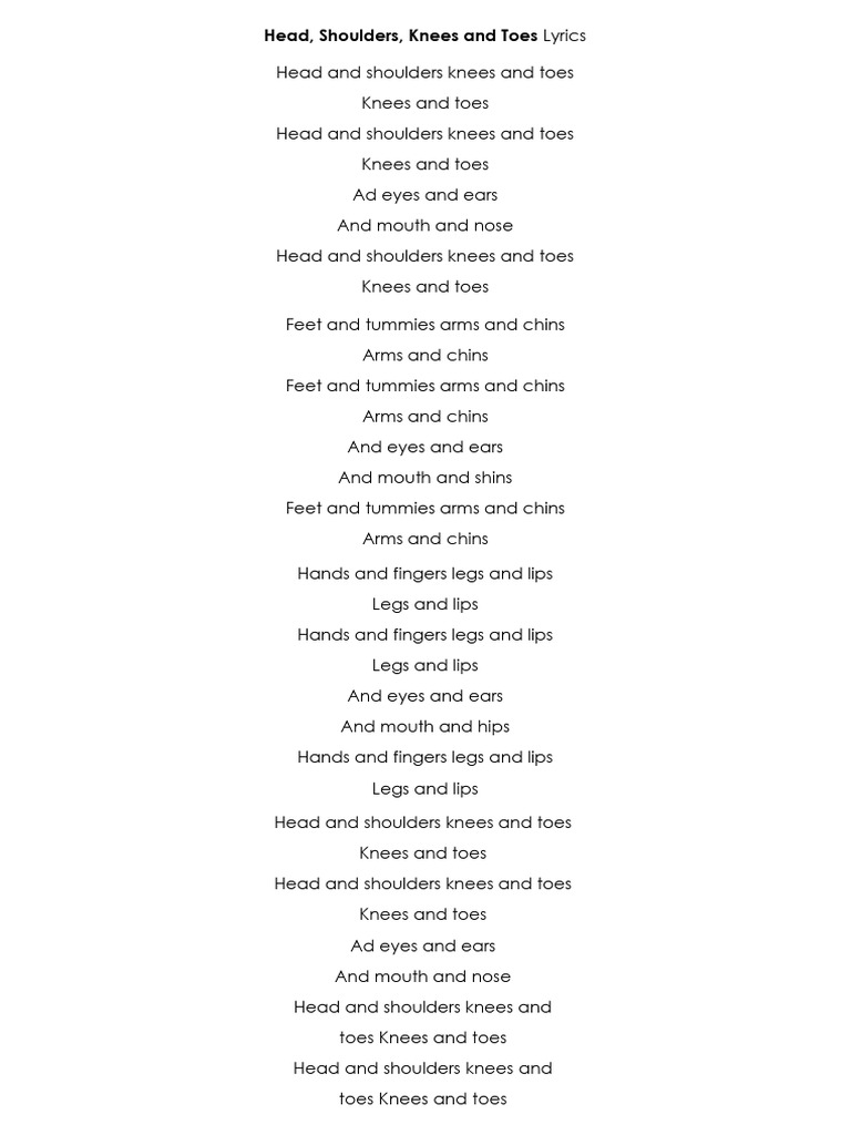 Head, Shoulders, Knees & Toes Lyrics | PDF