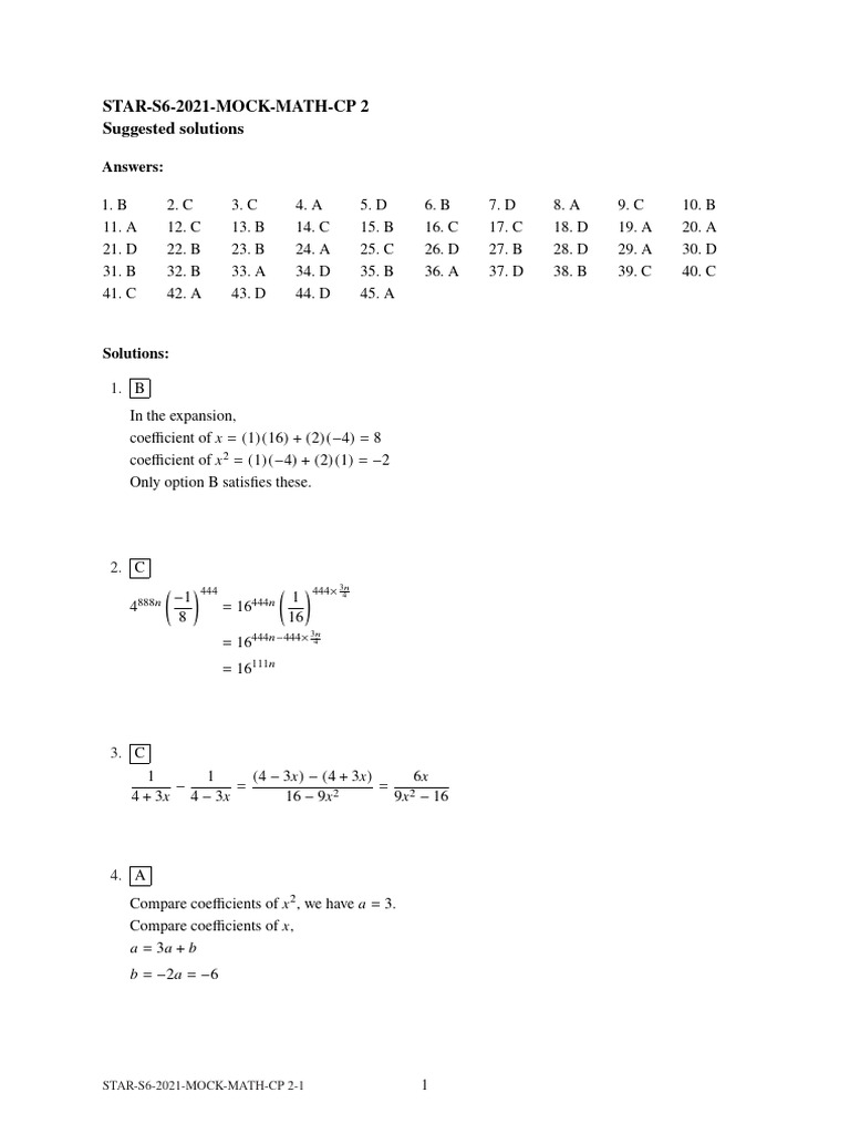 STAR-S6-2021-MOCK-MATH-CP 2-Solution | PDF | Area | Euclidean Plane ...