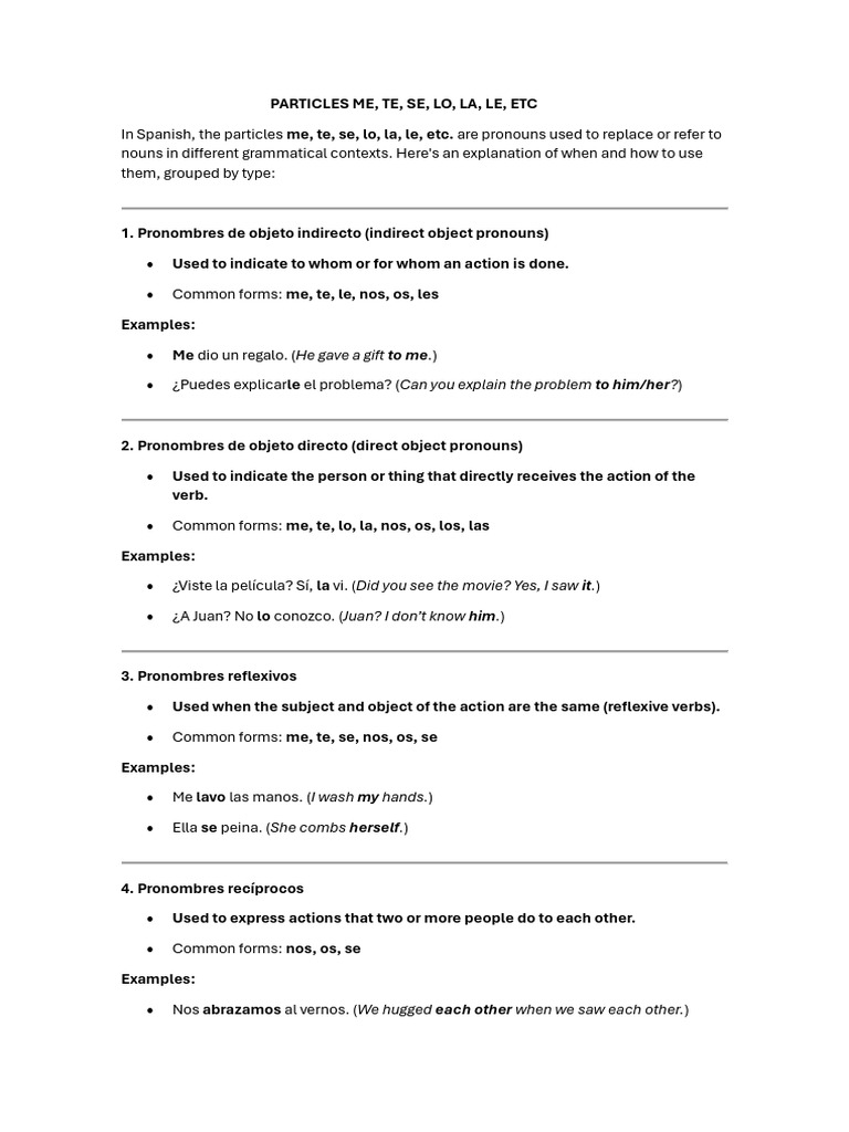 SPANISH PARTICLES | PDF | Linguistic Morphology | Syntax