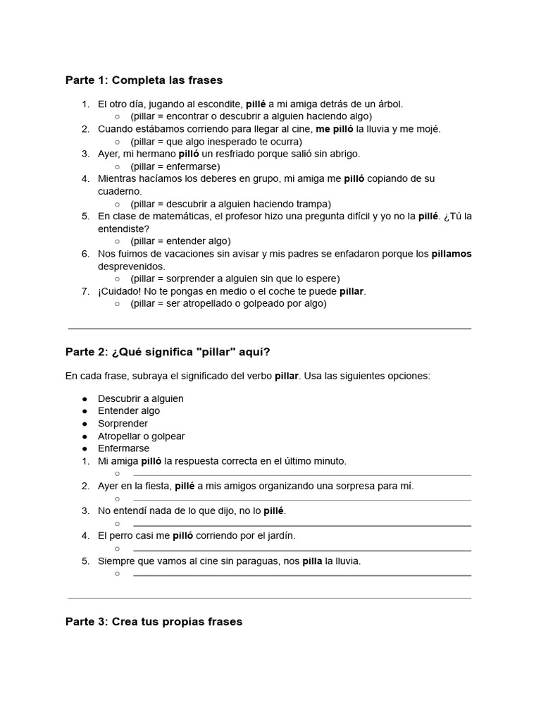 Uso Del Verbo Pillar | PDF