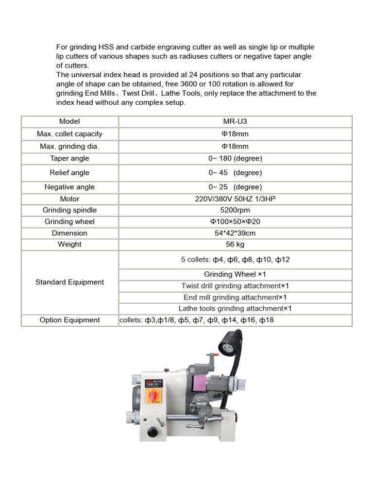 BROSUR BROSUR UNIVERSAL TOOL GRINDING MACHINE U3 | PDF