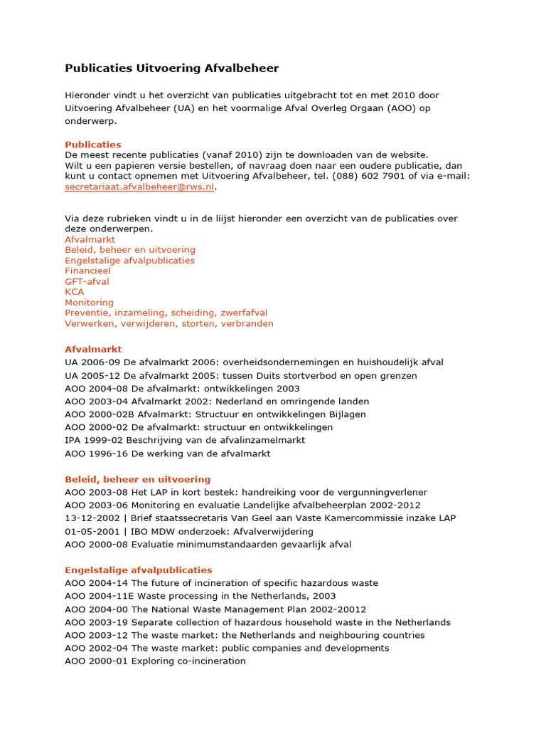 Publicaties Uitvoering Afvalbeheer Op Thema | PDF