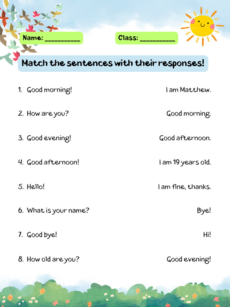 Worksheet Greeting (Matching-Draw A Line) | PDF