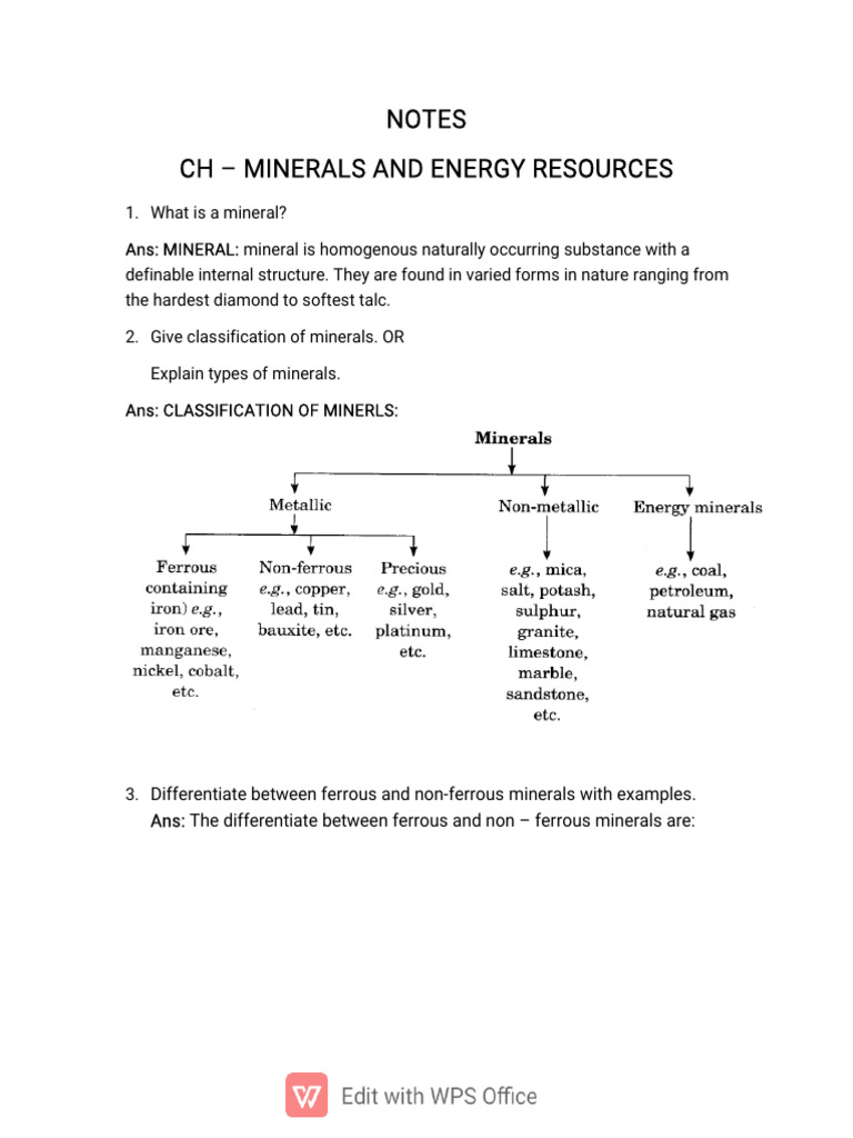 Notes CH Minerals and Energy Resources | PDF