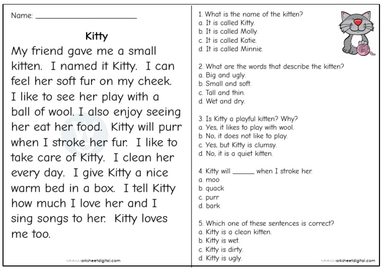 My Kitten Friend: A Reading Guide | PDF