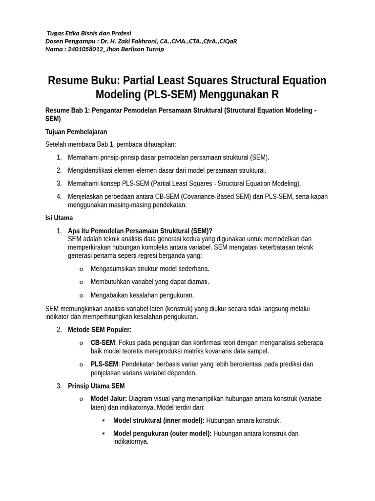 Jhon Berlison Turnip - Resume Buku Partial Least Squares Structural Equation Modeling (PLS-SEM ...