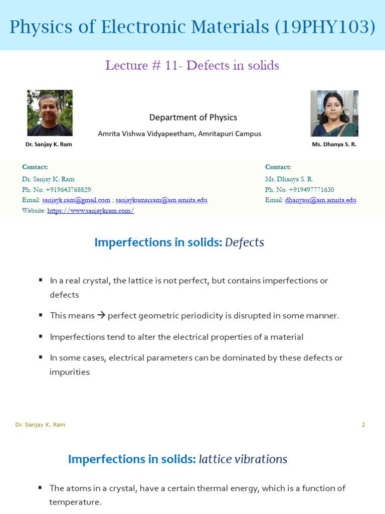Lecture 9 - Defects (Part-I) 19PHY103 Physics of Electronic Materials | PDF | Crystallographic ...