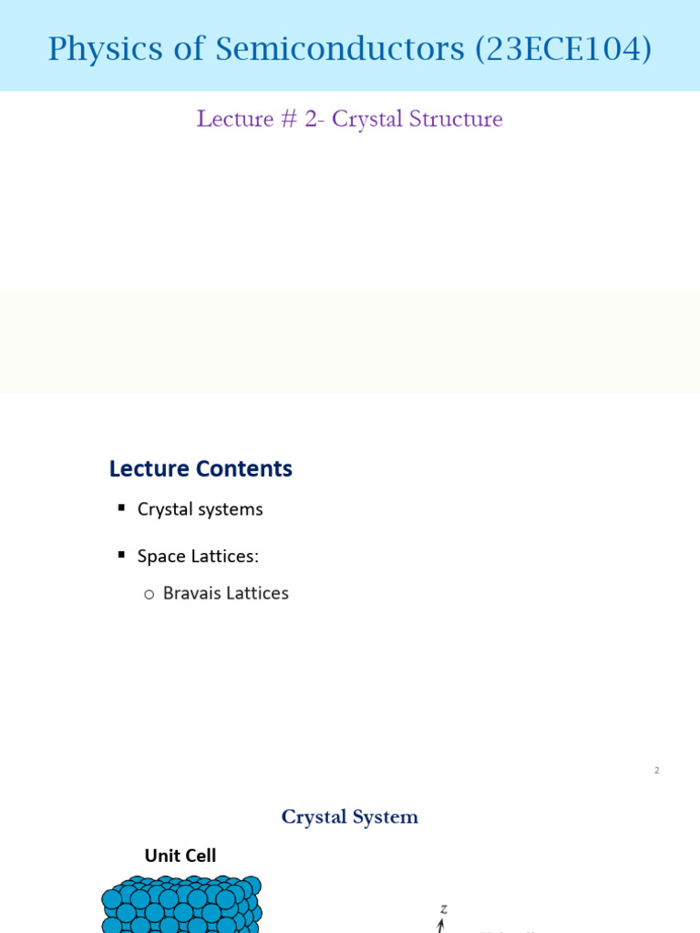 Lec #2 Crystal Structure 23ECE104 | PDF | Crystal Structure | Condensed Matter Physics