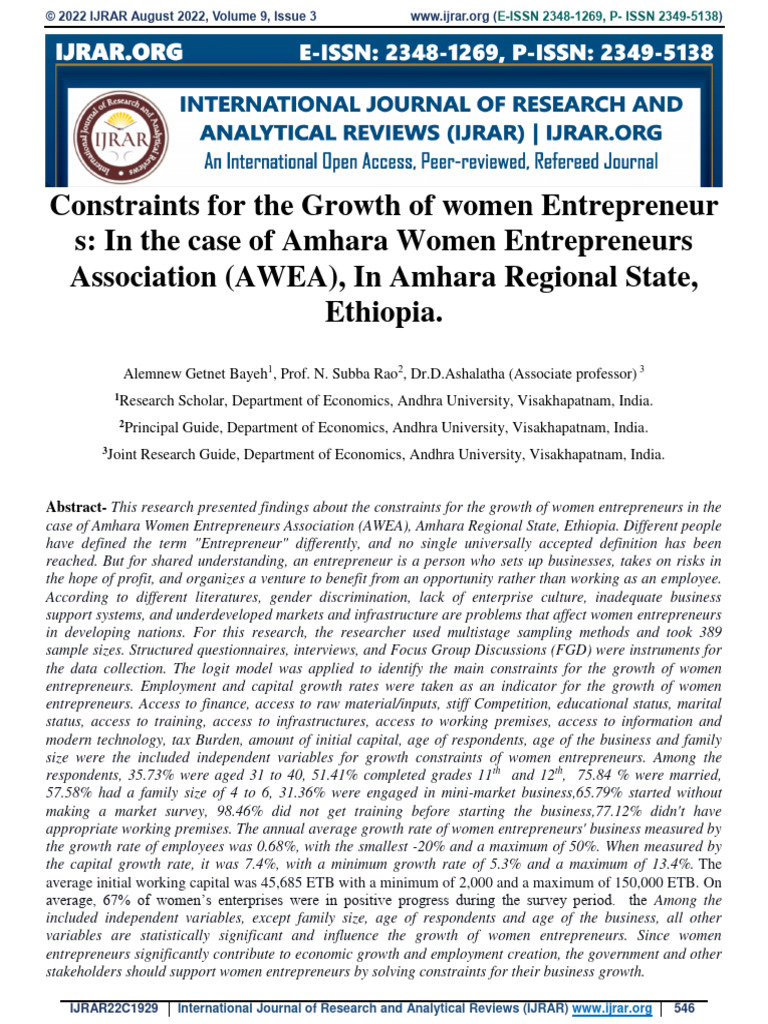 Constraints For The Growth of Women Entr | PDF | Logistic Regression | Regression Analysis