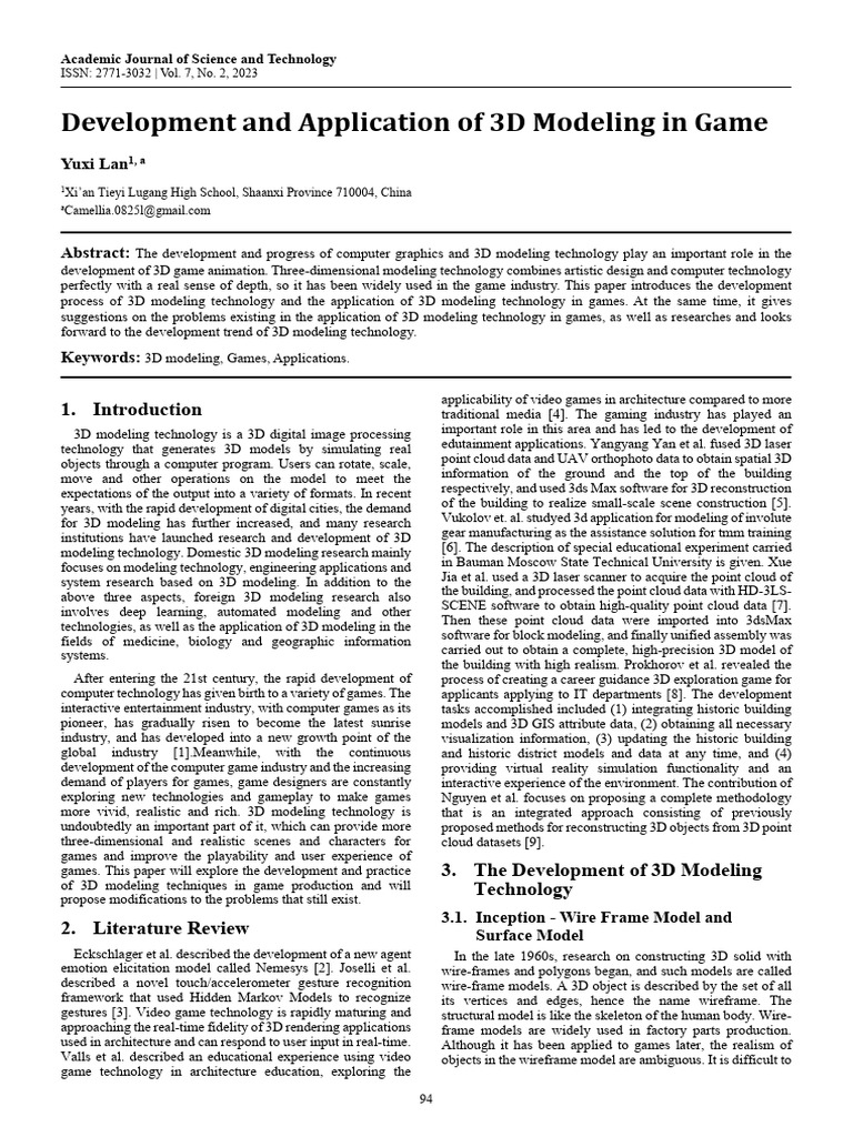 Development And Application Of 3d Modeling In Game 2023 Pdf 3 D Computer Graphics 3 D