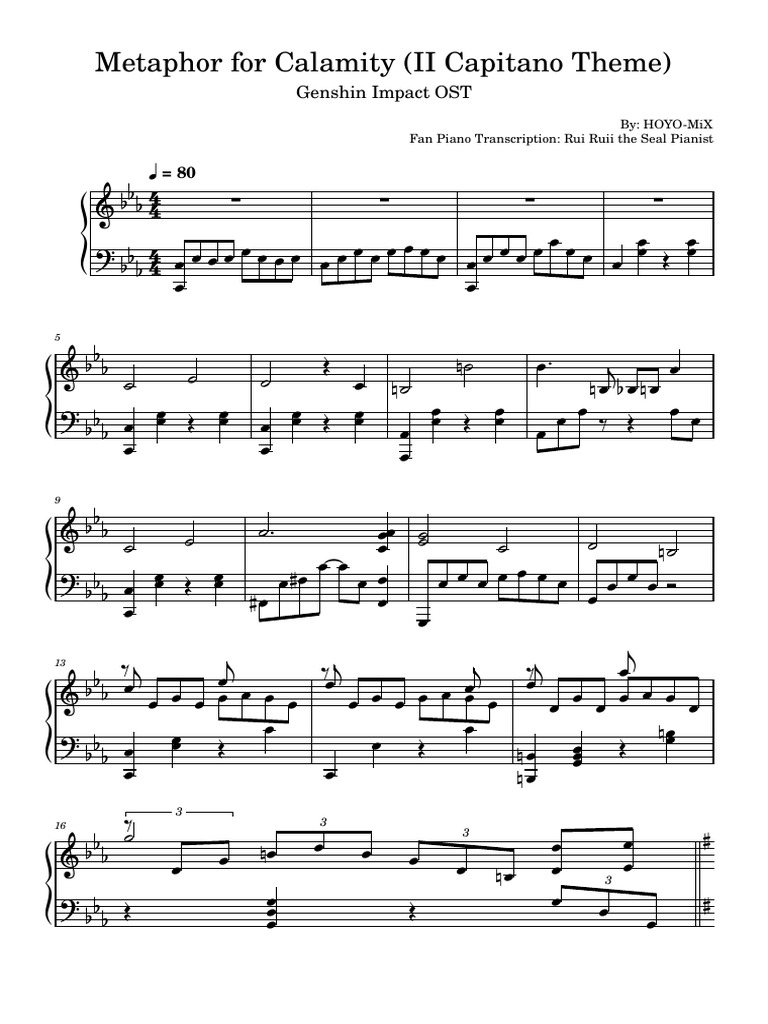 Metaphor for Calamity II Capitano Theme - Piano Sheet Music | PDF | Box ...