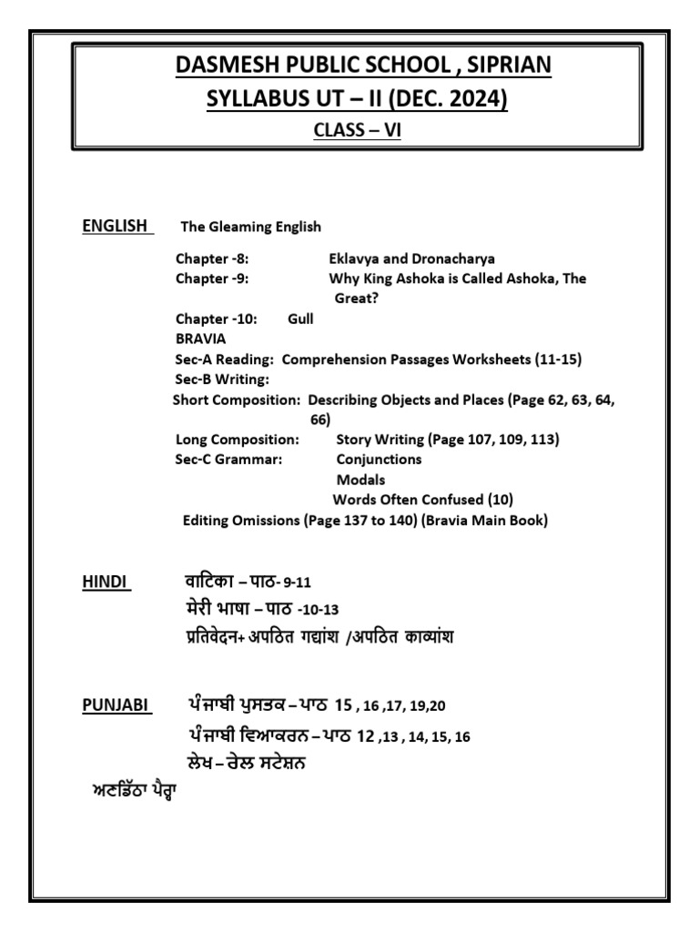 UT 2 SYLLABUS 6th 2 | PDF