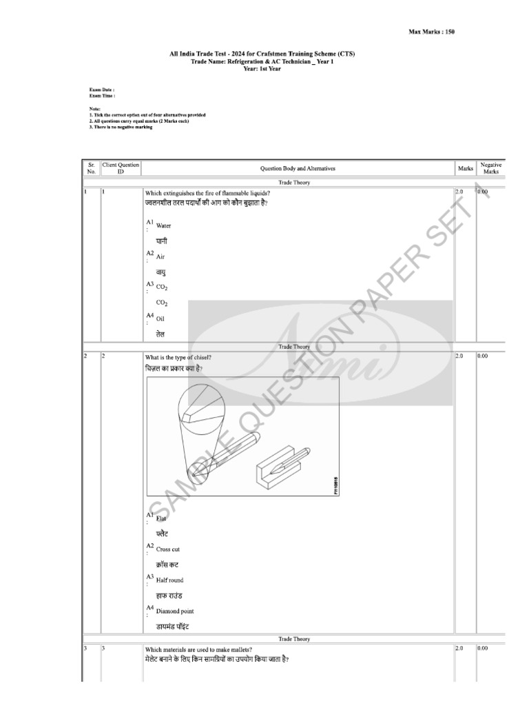 RACT - 1st Year (Eng) - Set 1 (2) (1) | PDF