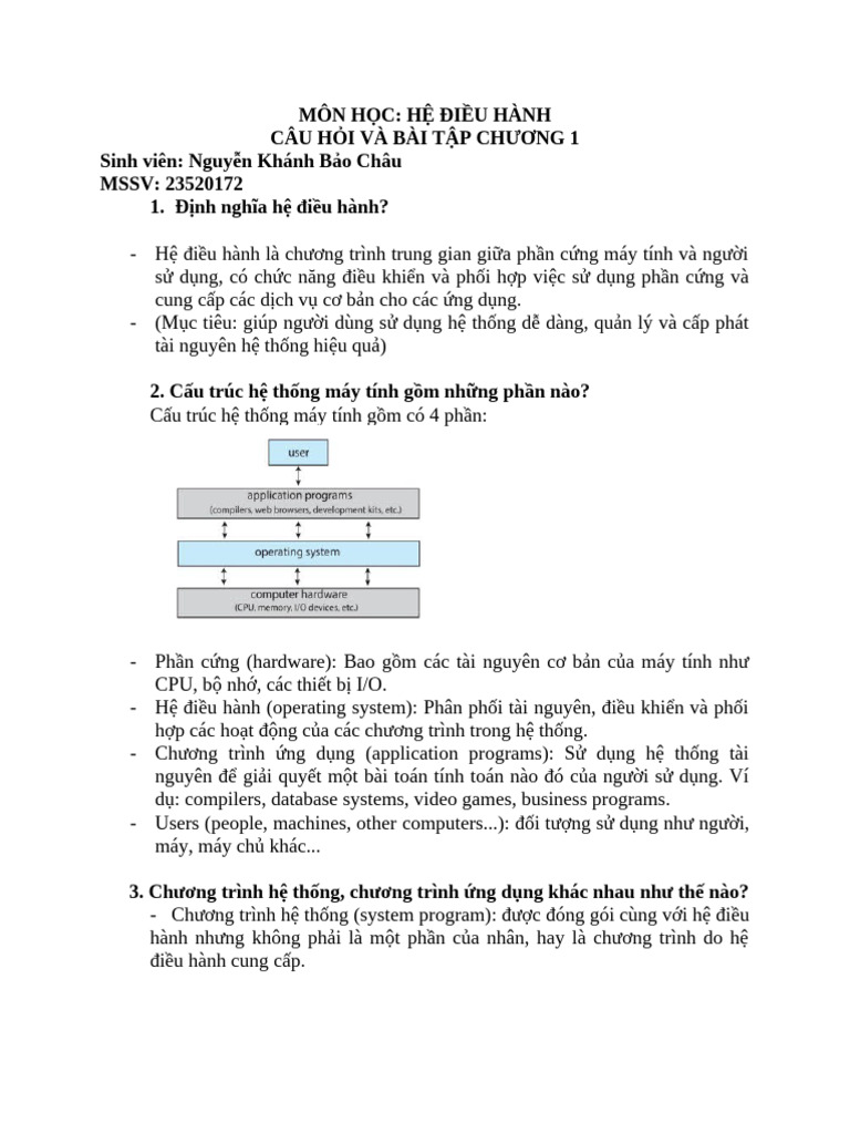 Bài Tập Chương 1 Hdh | PDF