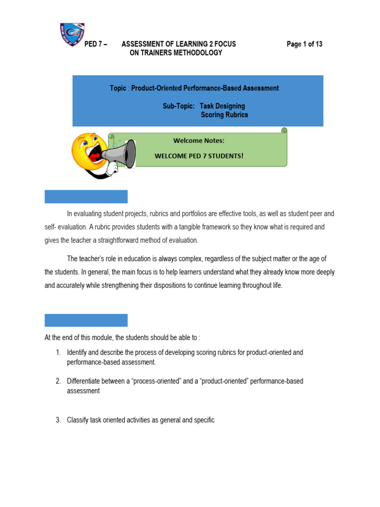 PED-7-MODULE-4 | PDF | Educational Assessment | Rubric (Academic)