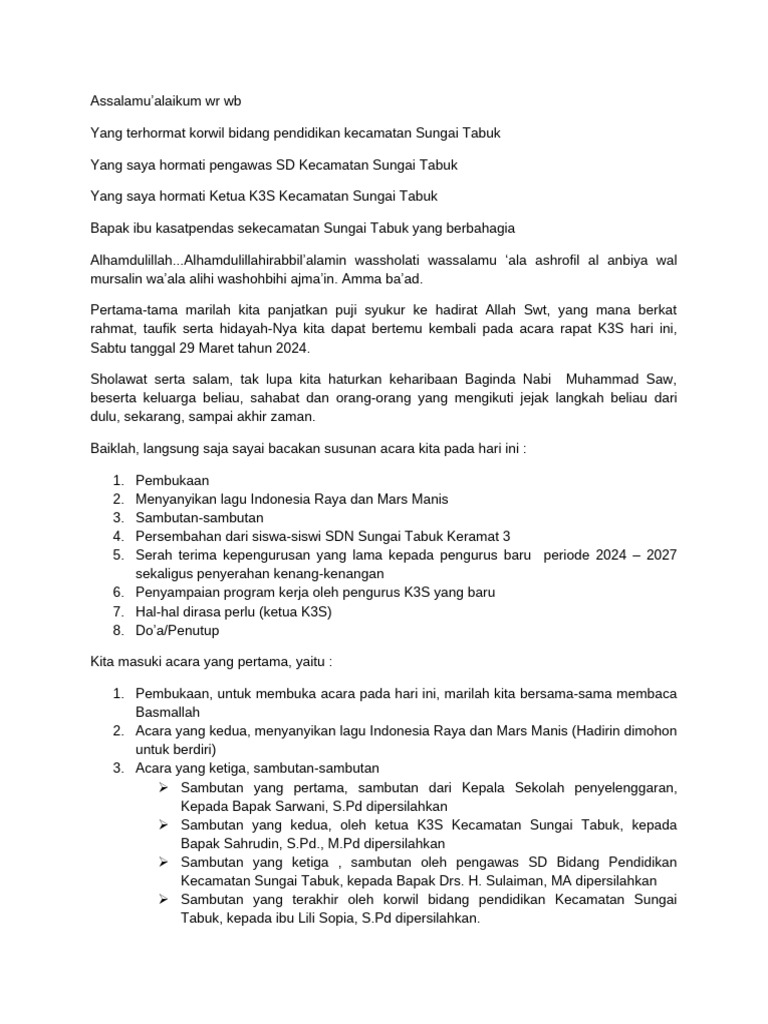 Susunan Acara Rapat K3S | PDF