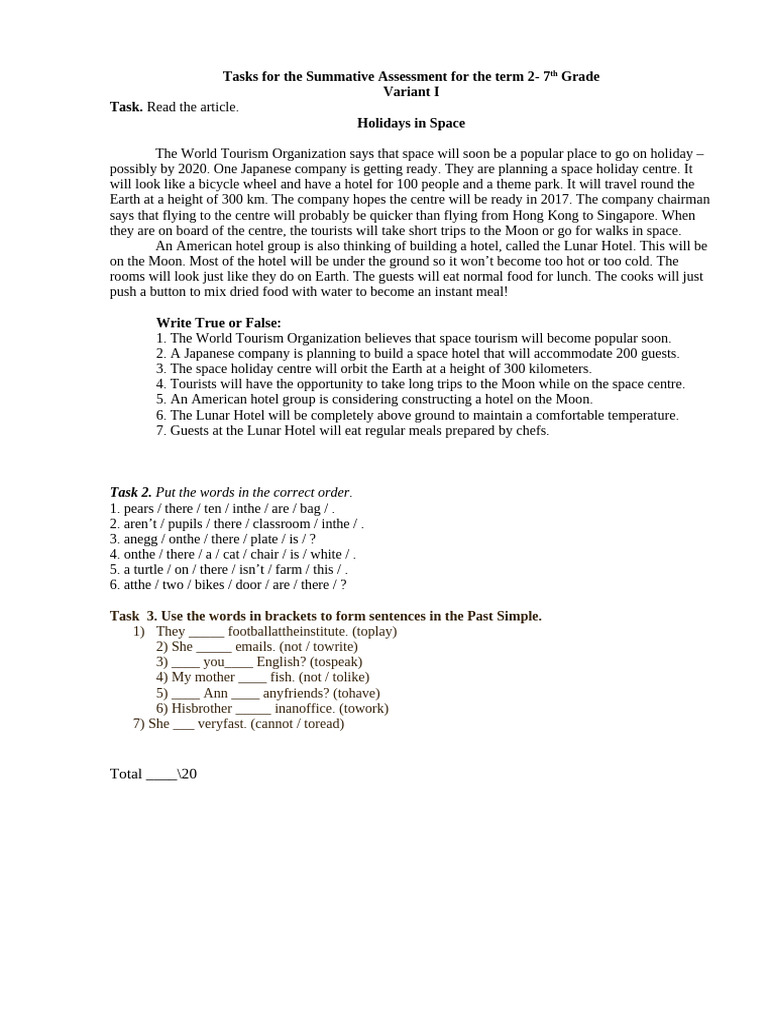 7th Grade Term 2 Summative Assessment Tasks | PDF | Memory | Moon