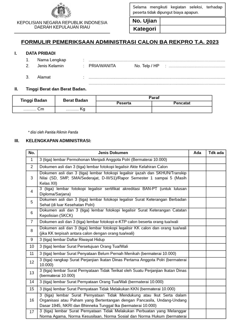Checklist Rim Rekpro | PDF