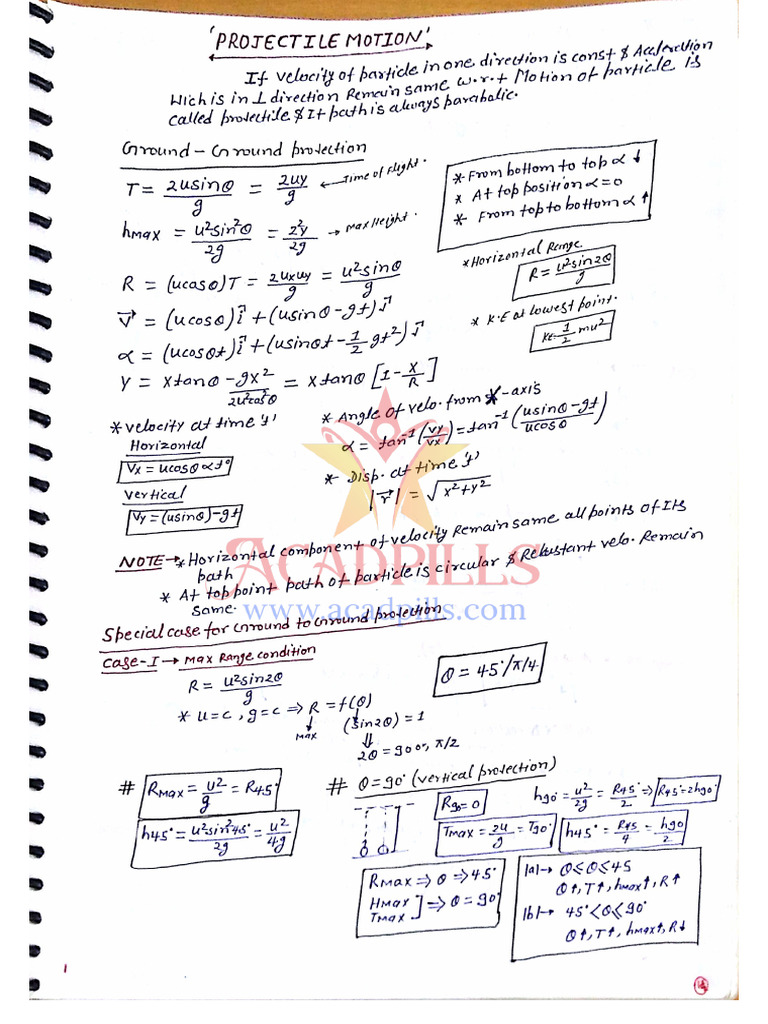 Projectile Motion Handwritten Notes | PDF Projectile Motion Handwritten Notes | PDF