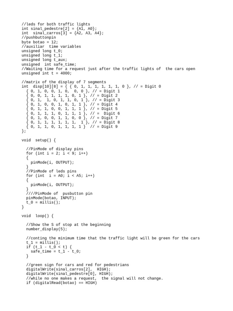 Arduino Pedestrian Traffic Lights Code | PDF
