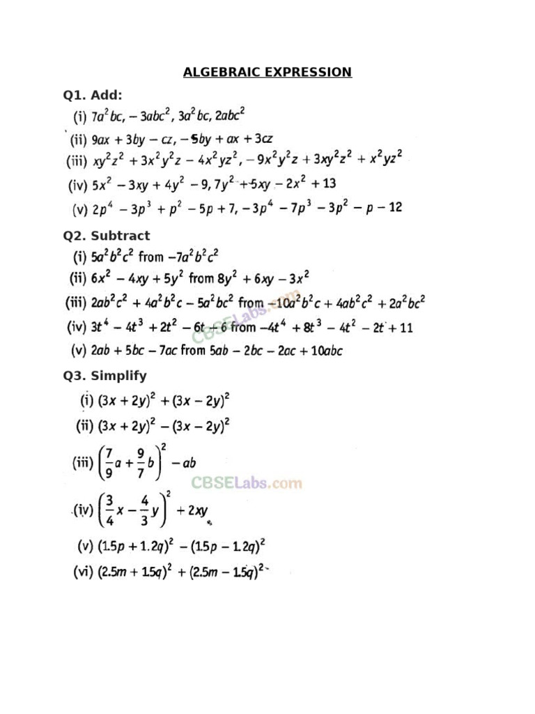 ALGEBRAIC EXPRESSION and Identites-Test | PDF