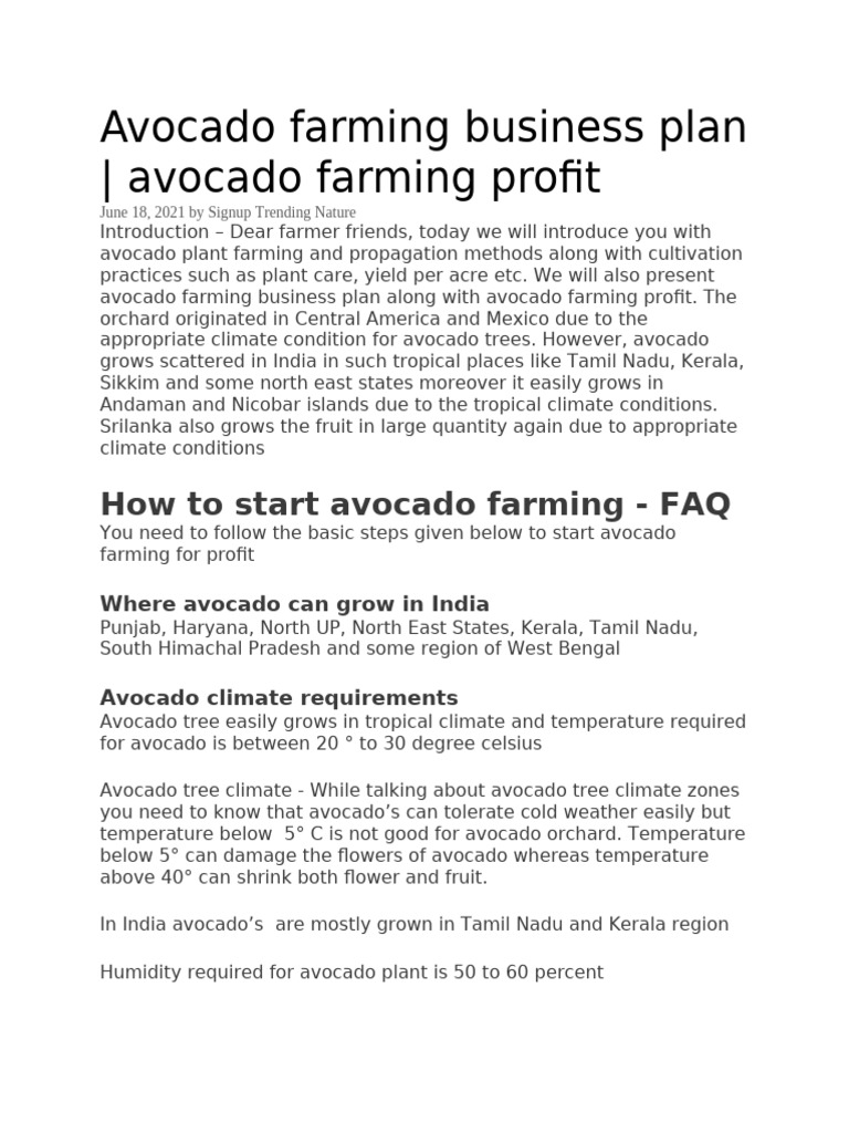 Avocado Farming Business Plan | PDF | Avocado | Pruning