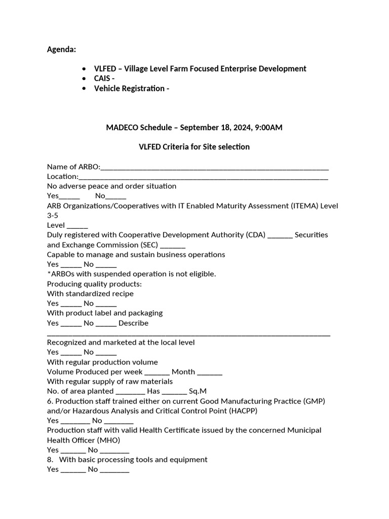 VLFED Crietria For Site Selection | PDF