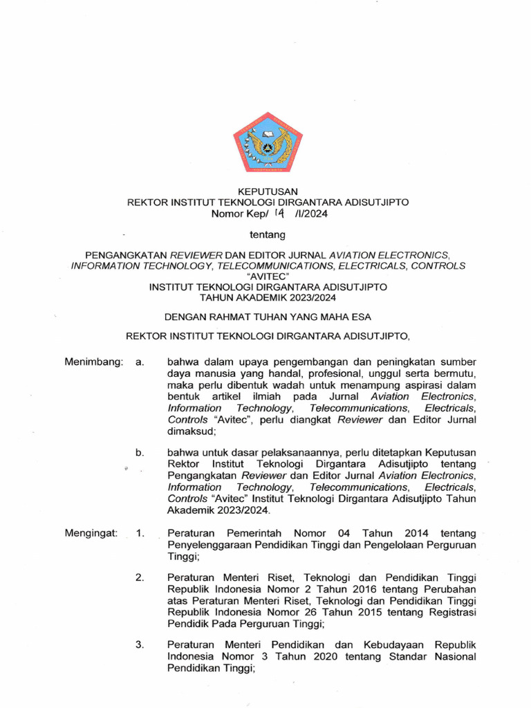 SK Reviewer Dan Editor Jurnal AVITEC TA 2023-2024 | PDF