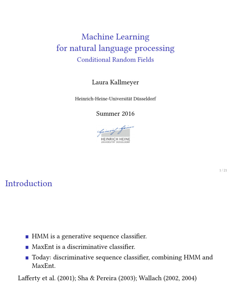 CRF_Laura_Kallmeyer | PDF | Statistical Models | Applied Mathematics
