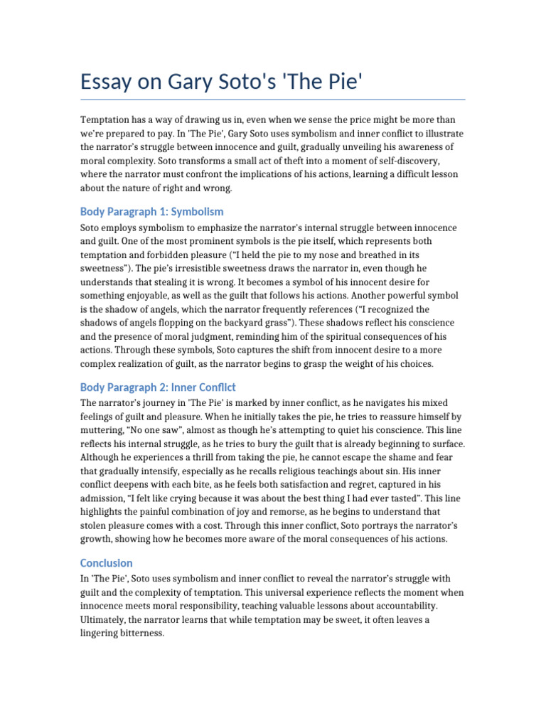 Essay On Gary Soto The Pie | PDF | Guilt (Emotion) | Conscience