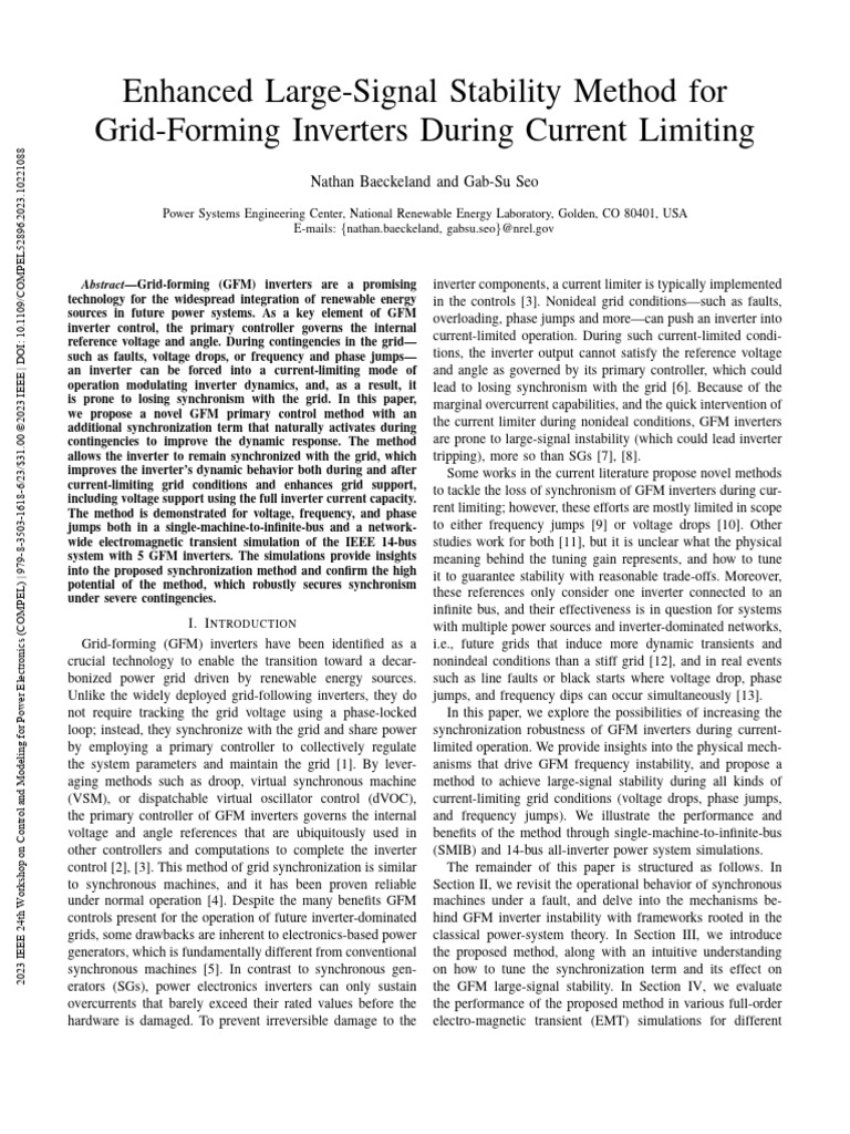 Enhanced Large-Signal Stability Method For Grid-Forming Inverters ...