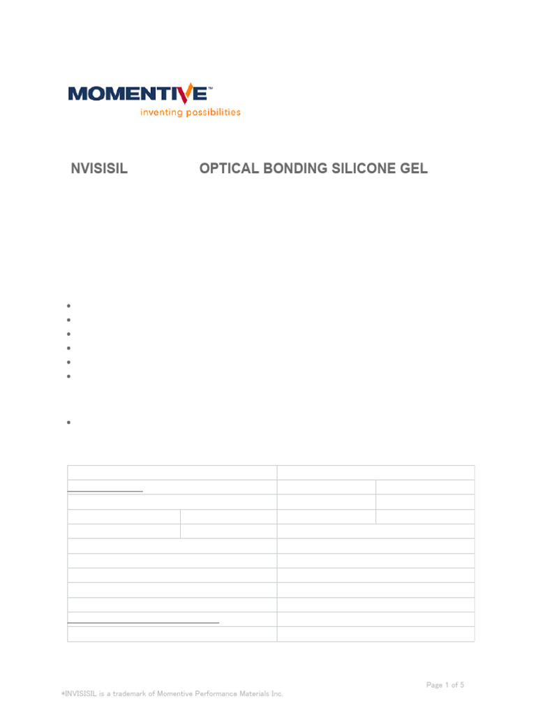 Invisisil SN1001 Optical Bonding Gel | PDF | Gel | Patent