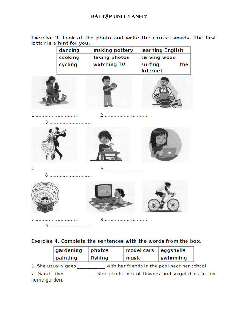 BÀI TẬP UNIT 1 ANH 7 | PDF