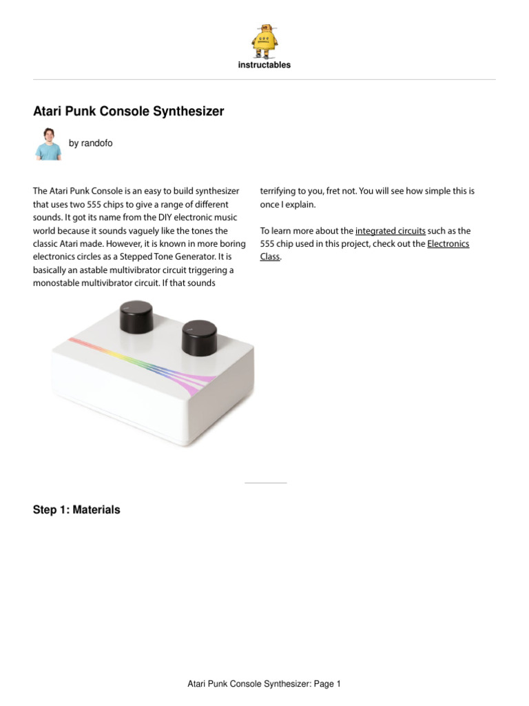 Atari Punk Console Schematic Guide | PDF | Electronic Oscillator ...