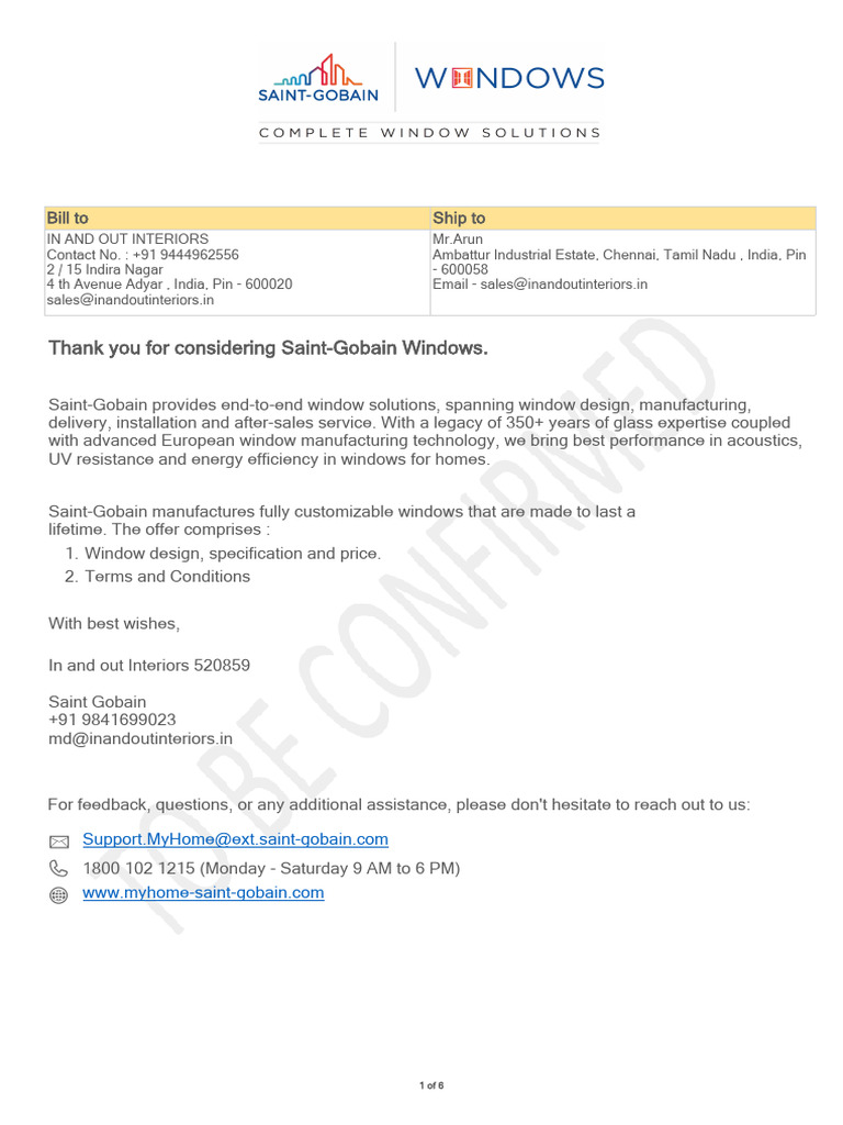 MR - Arun-SG-QT-00054438-Quotation Report (26-09-24) | PDF | Window ...