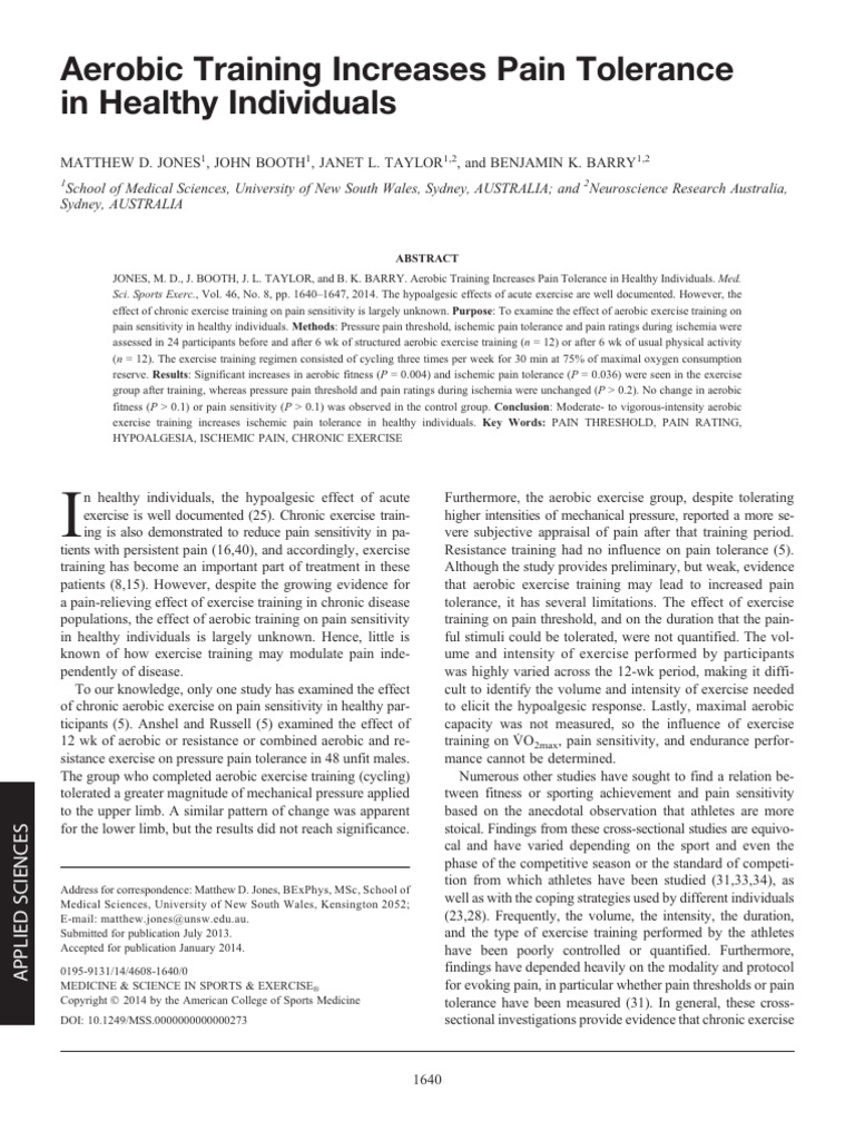 Aerobic Training Increases Pain Tolerance In.21 | PDF | Pain | Aerobic ...