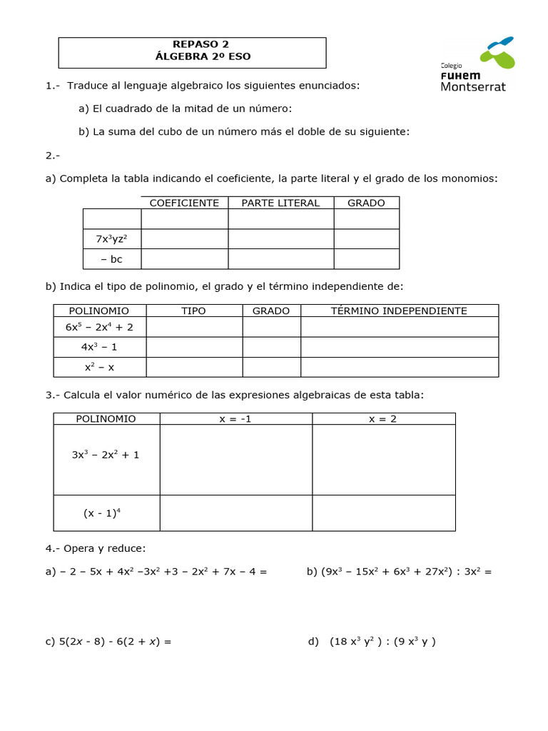 REPASO 2 ALGEBRA.docx (1) | PDF REPASO 2 ALGEBRA.docx (1) | PDF