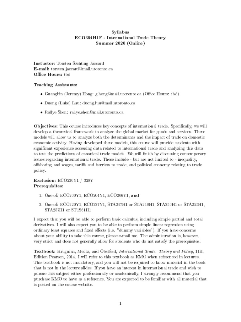 Eco364h1f Syllabus 2020 | PDF | Academic Dishonesty