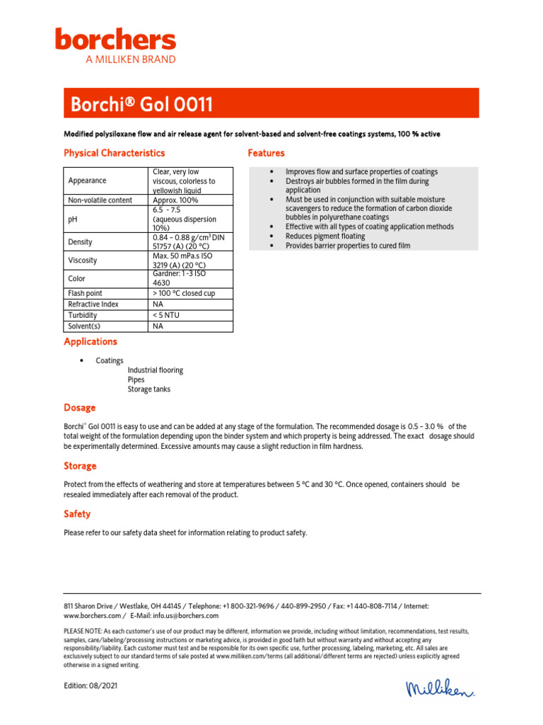 Borchi-Gol-0011-TDS-1 | PDF | Viscosity | Chemical Substances