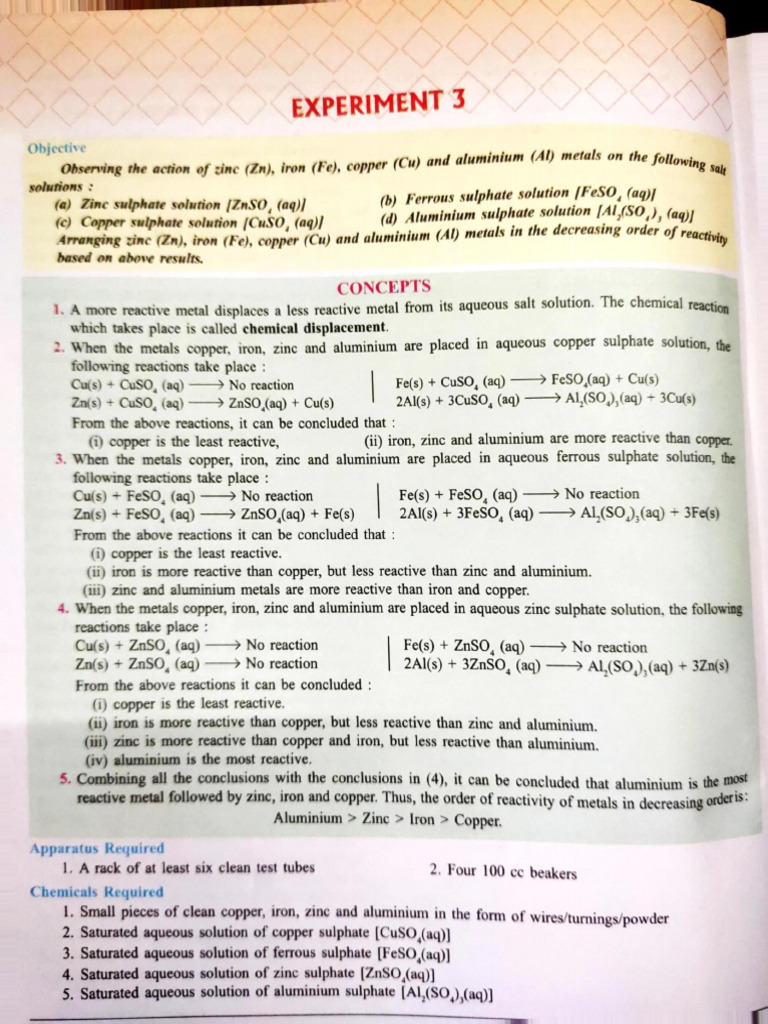 Reactivity Series of Metals Experiment | PDF | Zinc | Iron