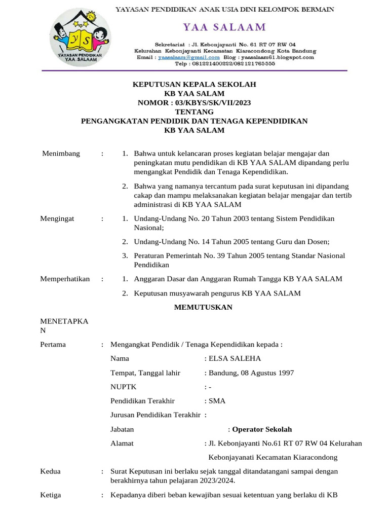 Contoh SK Operator | PDF