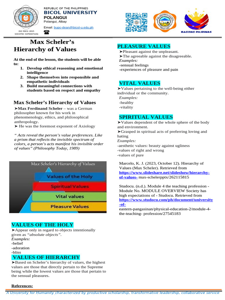 Max Scheler's Hierarchy of Values Explained | PDF | Pleasure | Empathy