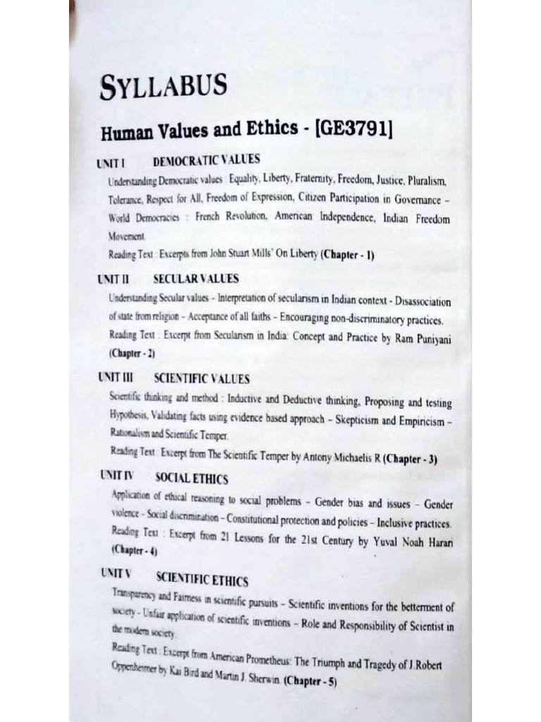 Human Values and Ethics - GE3791 - Notes Book - Unit 1 - Democratic ...