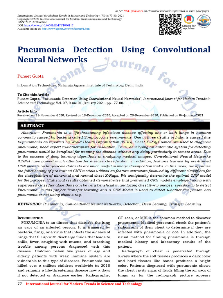 Pneumonia Detection Using Convolutional Pdf Deep Learning