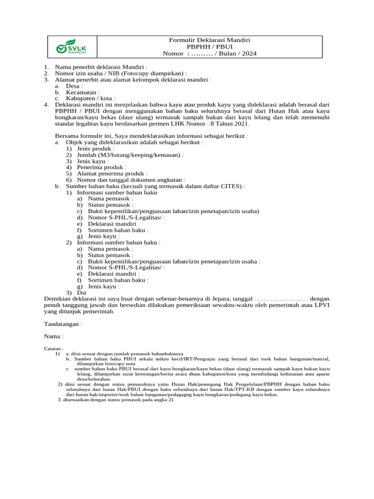 Formulir Deklarasi Mandiri | PDF